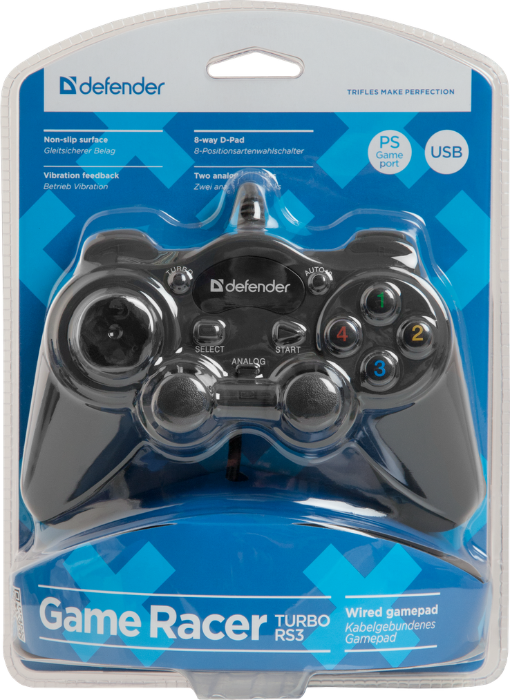 Геймпад проводной Defender Game Racer Turbo RS3,12 кнопок,2 стика,вибро ...